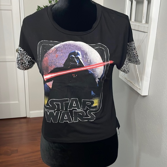 Star Wars | Tops | Star Wars Darth Vader Womens Black Cap Sleeve With ...